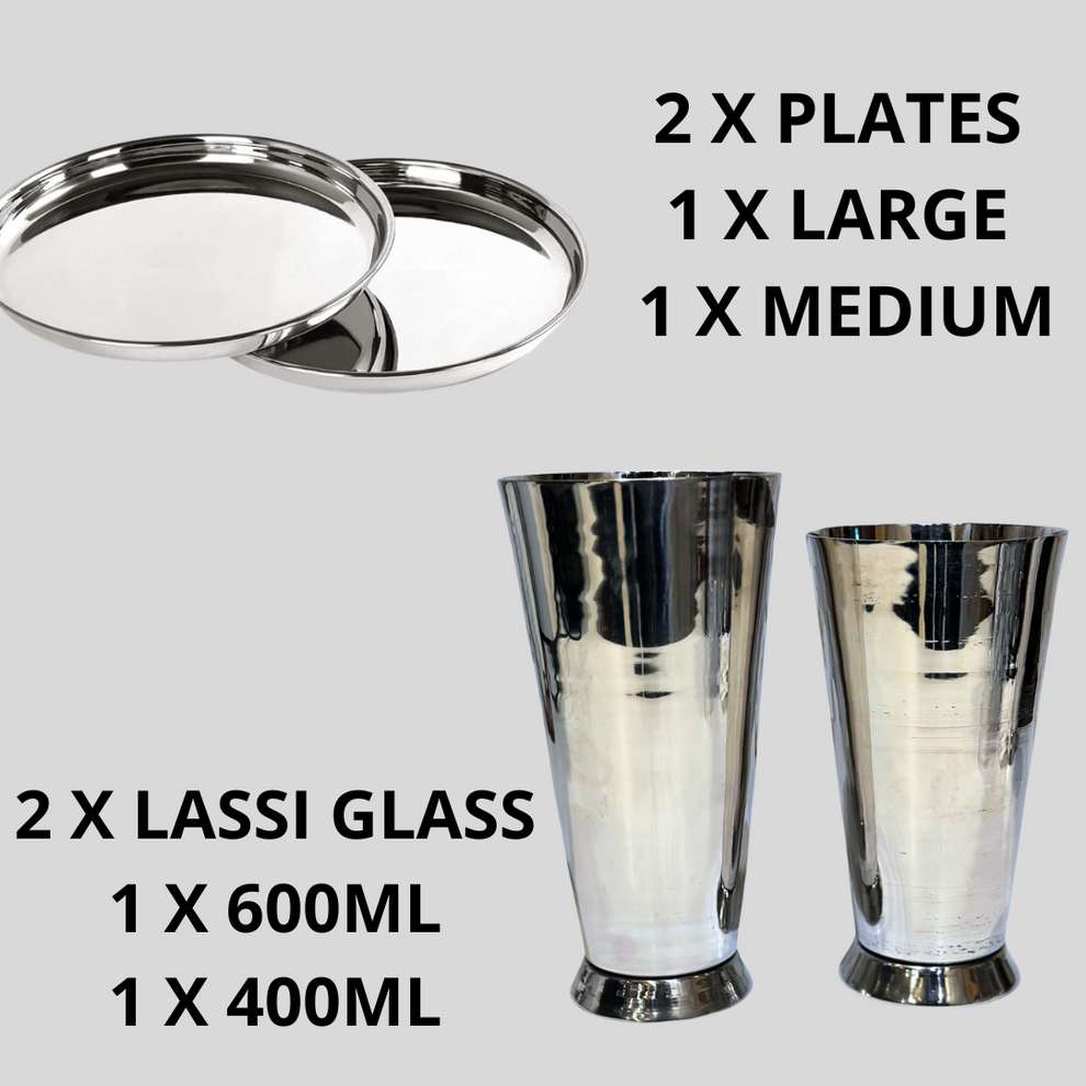 Thaal and Lassi Glass Deal Package - Stainless Steel – Gharaana